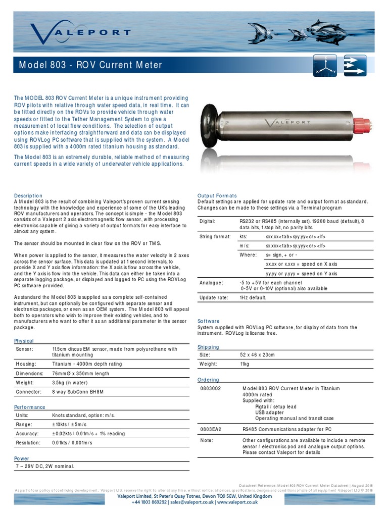 Model 803 - ROV Current Meter | PDF | Sensor | Flow Measurement