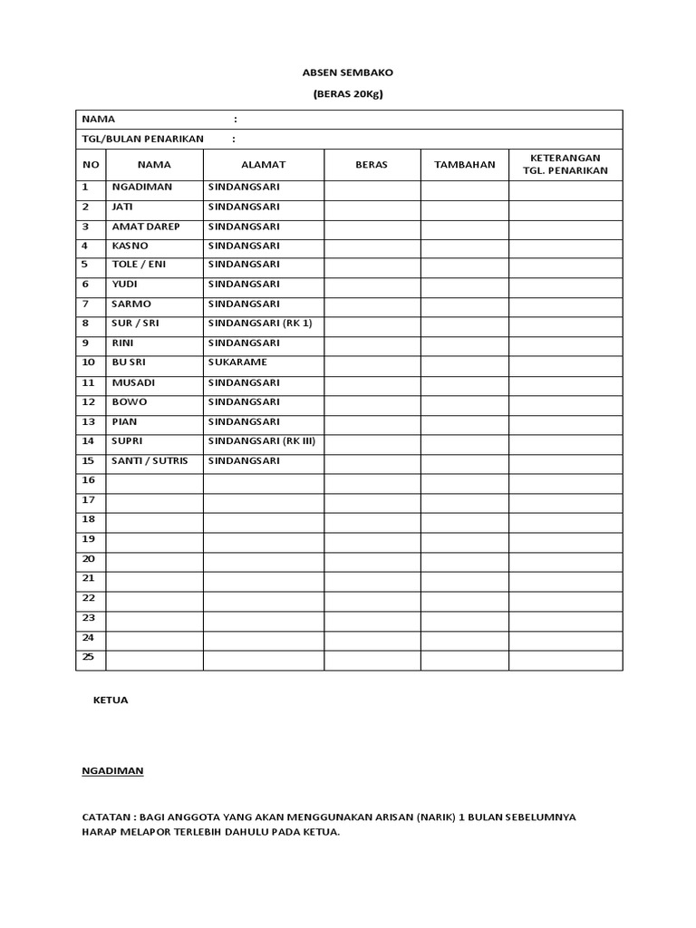 Absen Sembako 2 | PDF