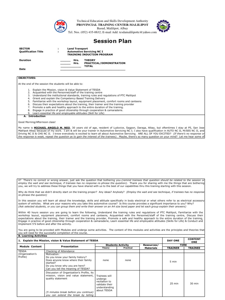 Session Plan-Training Induction Program | PDF | Battery Charger ...