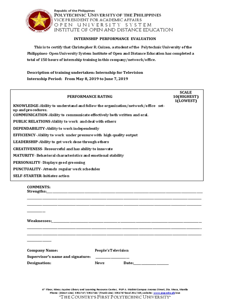 PUP OUS Radio Internship Evaluation | PDF | Behavioural Sciences | Learning