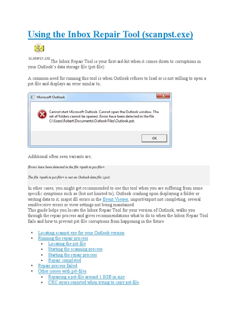 Using The Inbox Repair Tool (Scanpst - Exe) | PDF | Microsoft Outlook ...