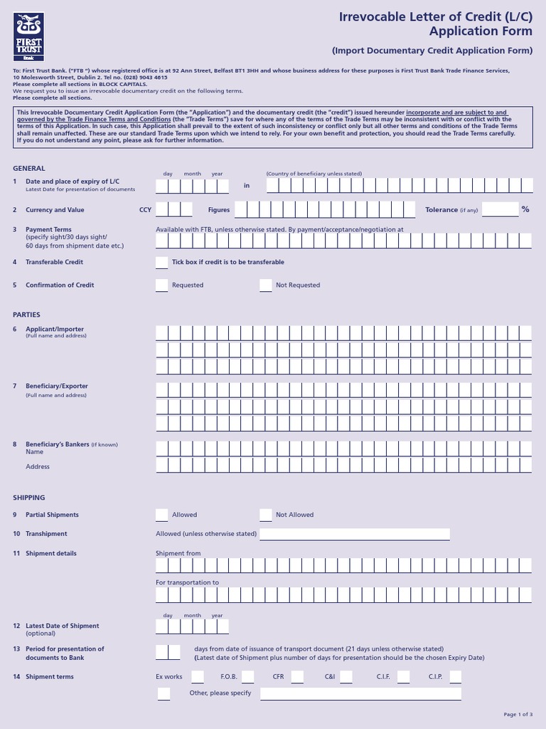 (Import Documentary Credit Application Form) : General | PDF | Debits ...