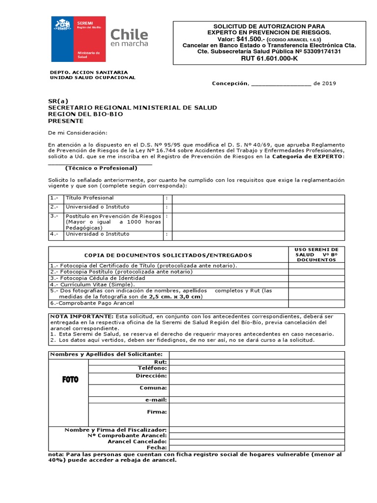 Formulario de Experto en Prevencion de Riesgos | PDF | Gobierno | Bienestar