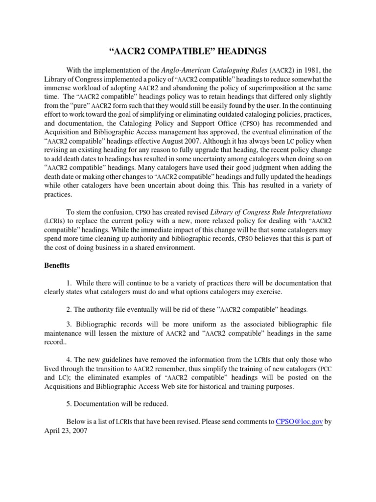"Aacr2 Compatible" Headings: Aacr "Aacr Aacr "Aacr Aacr | PDF ...