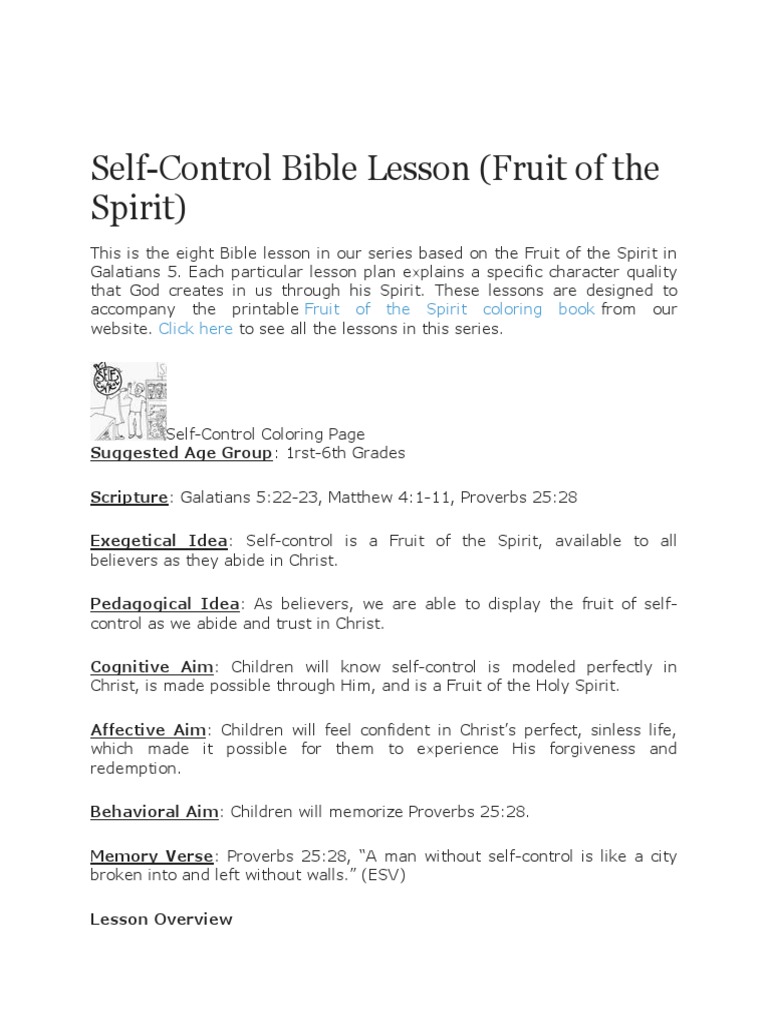 Self-Control Bible Lesson (Fruit of The Spirit) | PDF | Religious ...