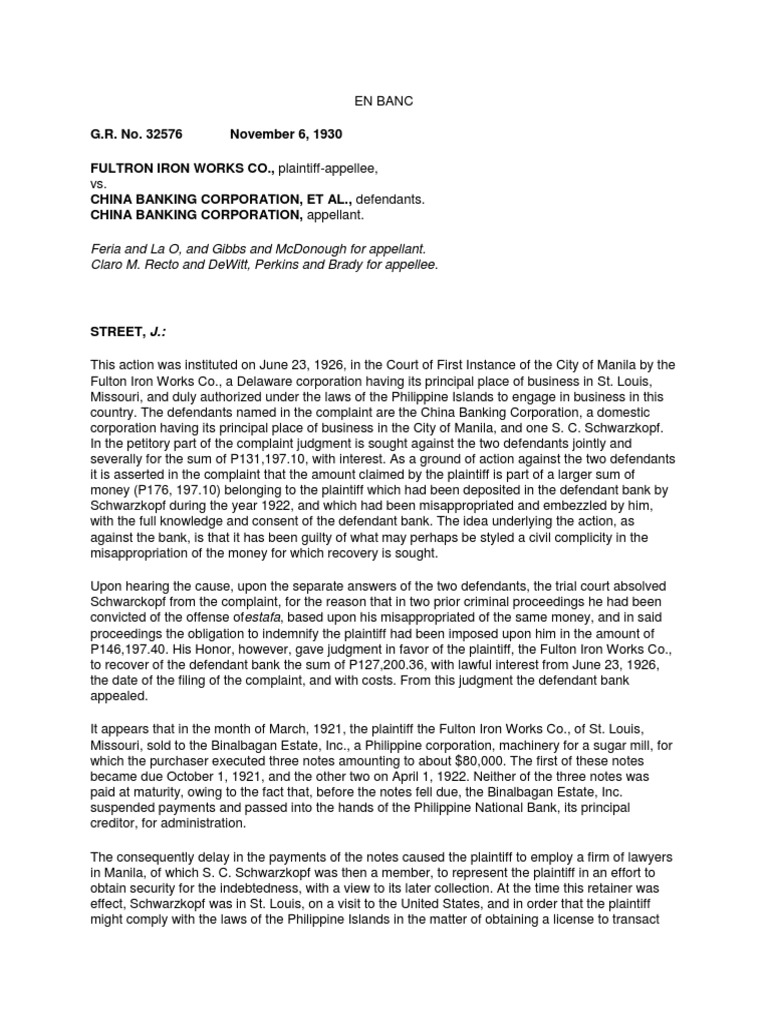 Fulton Iron Works vs. China Bank Case | PDF | Deposit Account | Fiduciary