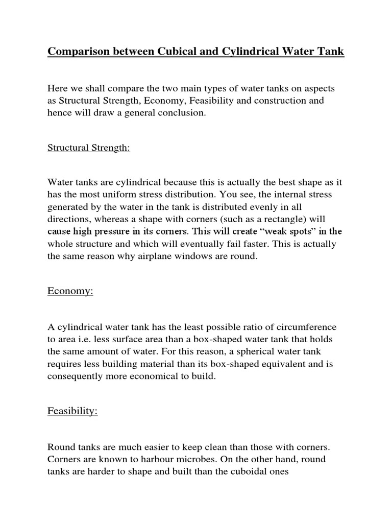 Comparison Between Cubical and Cylindrical Water Tank | PDF