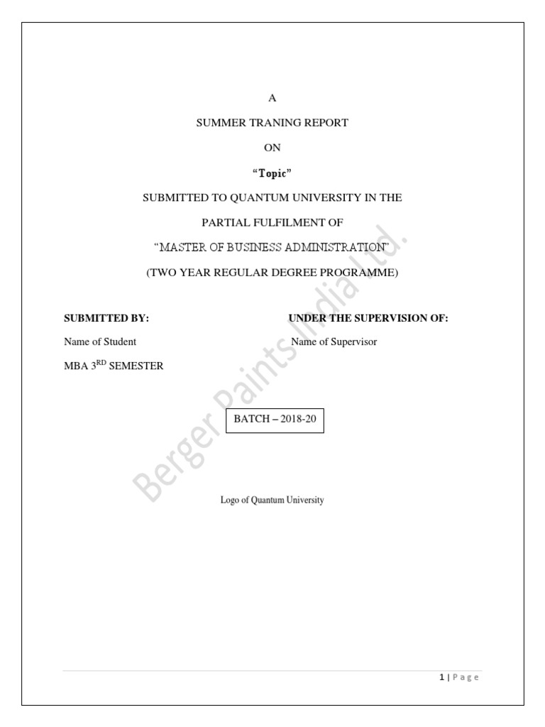 Summer Training Report Format | PDF | Master Of Business Administration ...