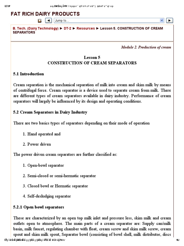 Cream Separator Construction and Function | PDF | Cream | Pump