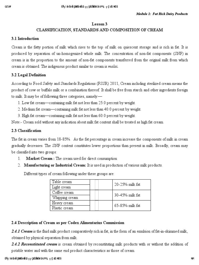 Classification of Cream | PDF | Cream | Sour Cream