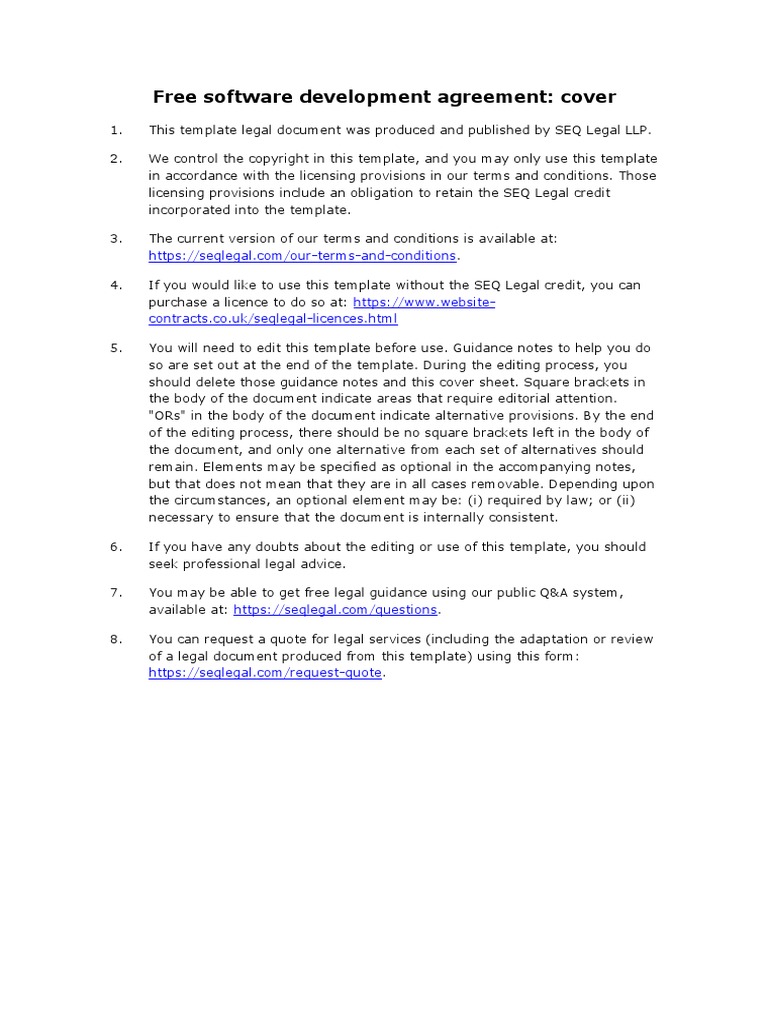 Free Software Development Agreement | PDF | Liquidation | Tort