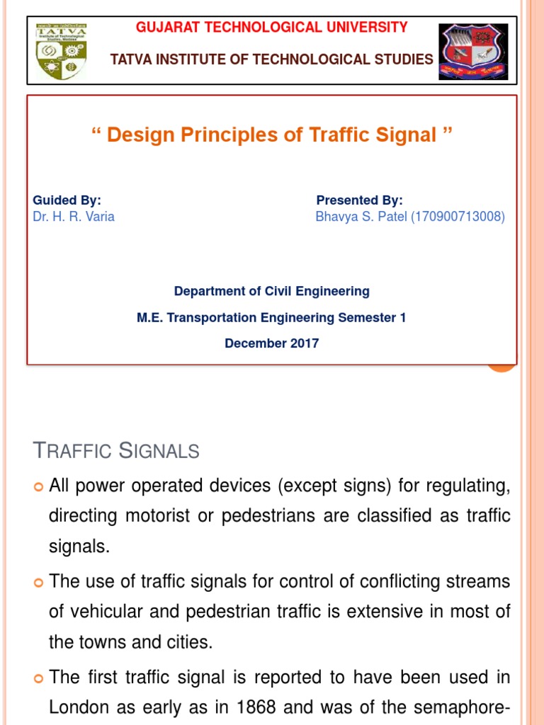 " Design Principles of Traffic Signal ": Tatva Institute of ...