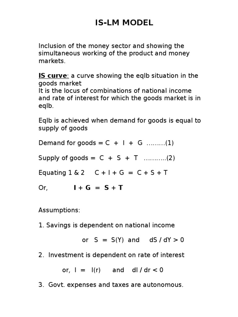 IS - LM Model | PDF | Demand For Money | Market (Economics)