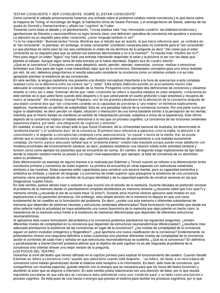 Estar Consciente y Ser Consciente | PDF | Cerebro | Atención