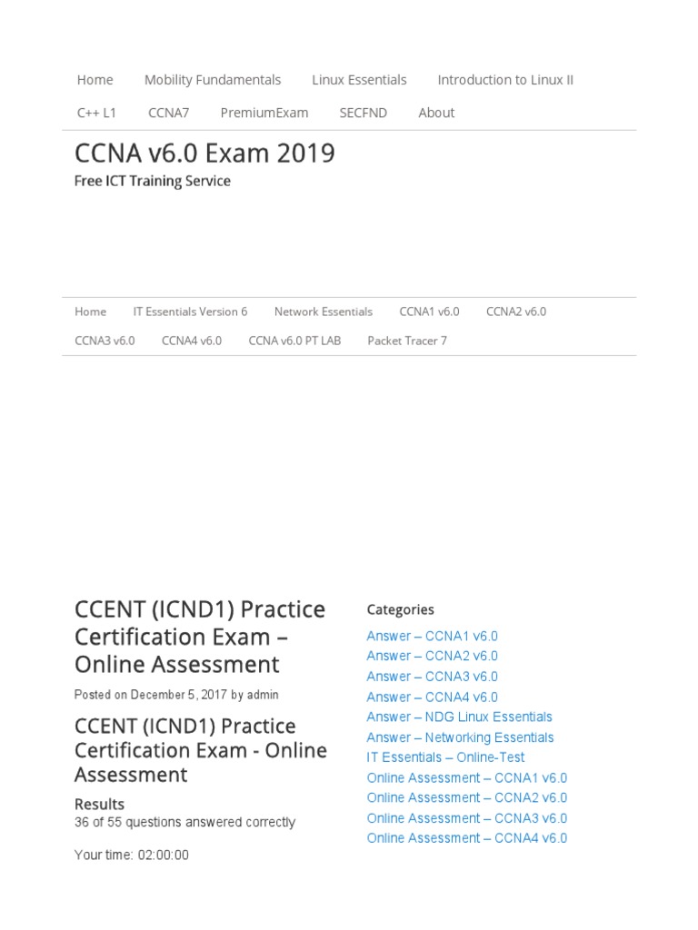 CCENT (ICND1) Practice Certification Exam - Online Assessment | PDF ...