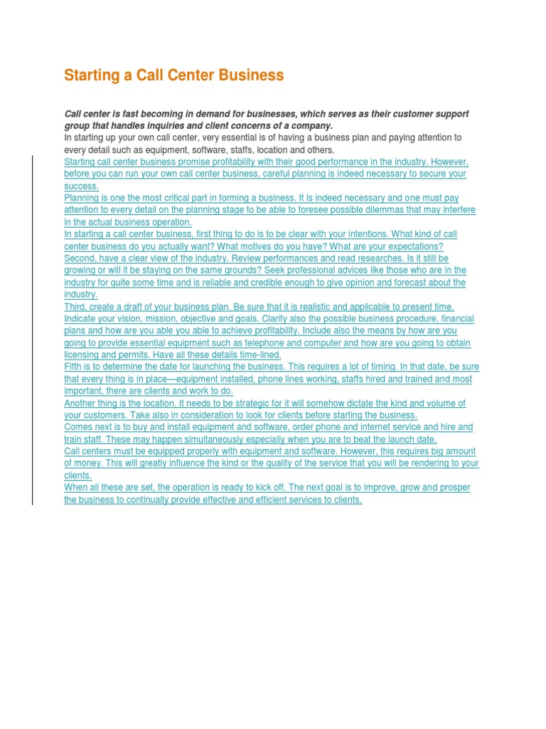 Starting A Call Center Business | Download Free PDF | Call Centre ...
