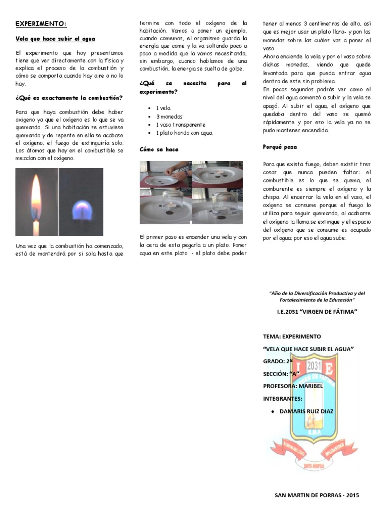 Triptico EXPERIMENTO | PDF | Oxígeno | Combustión