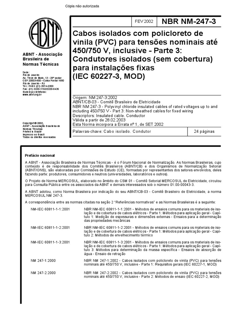 NBR NM 247-3 | PDF | Cloreto de polivinila (PVC) | Brasil