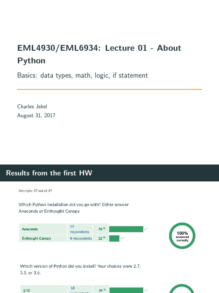 Eml4930eml6934 Lecture 01 About Python Basics Data Types Math Logic If Statement Pdf