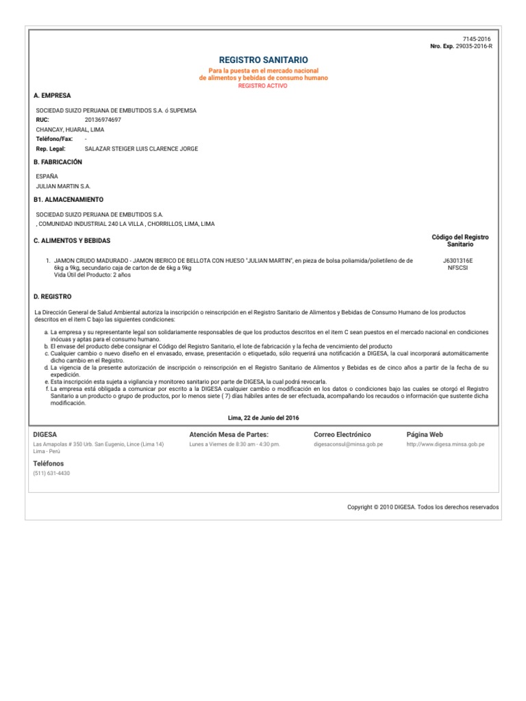 Registro Digesa | PDF | Lima