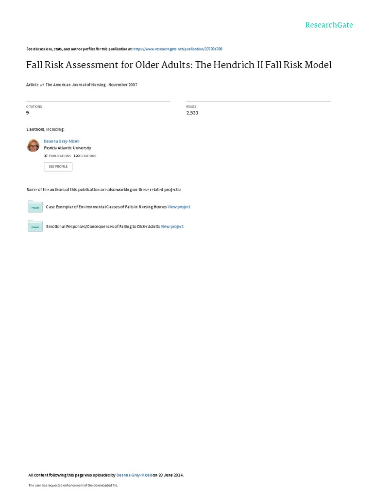 Fall Risk Assessment For Older Adults: The Hendrich II Fall Risk Model ...