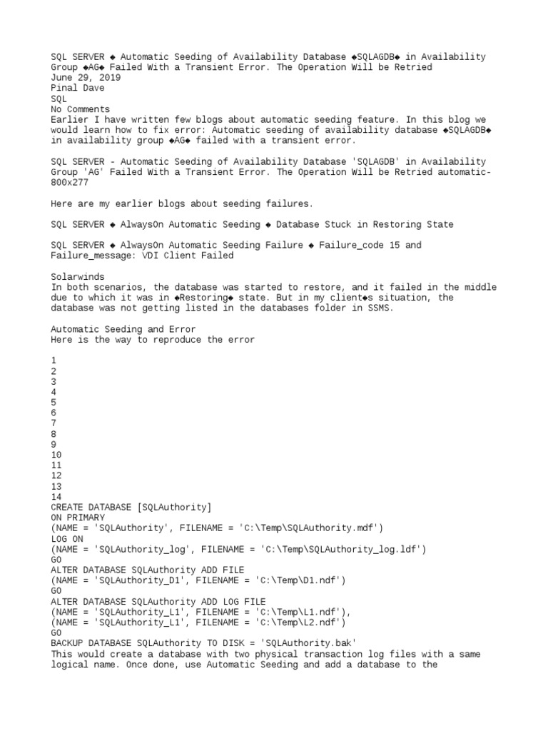 SQL SERVER - Automatic Seeding of Availability Database SQLAGDB' in ...