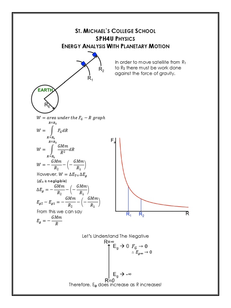 Sph4u Note Energy Analysis + Planetary Motion | PDF | Orbit | Gravitation