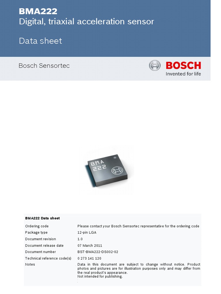 BMA222 Digital, Triaxial Acceleration Sensor Data Sheet: Bosch ...