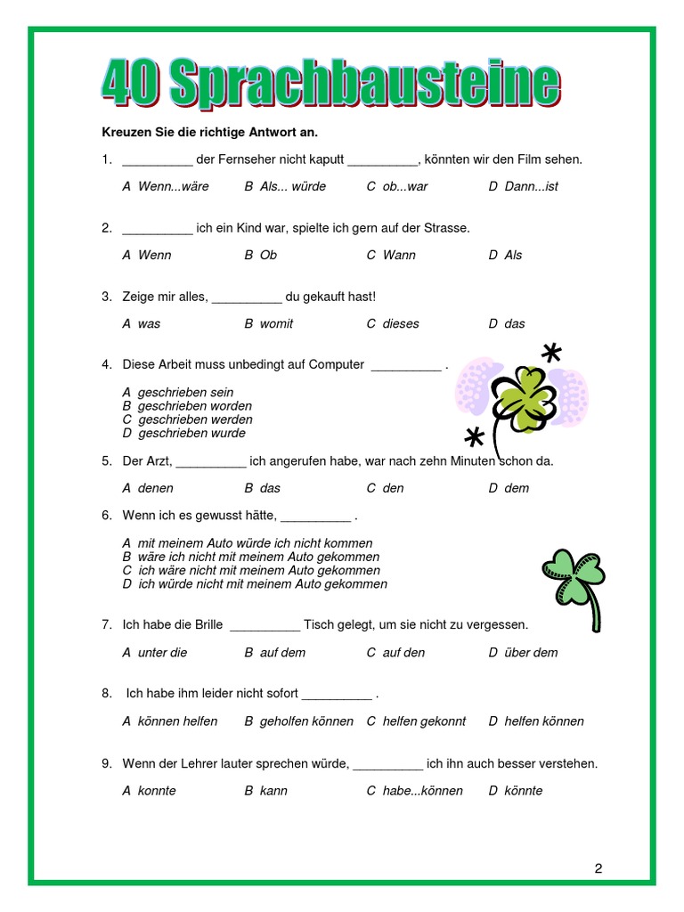40 Sprachbausteine Arbeitsblatt | PDF