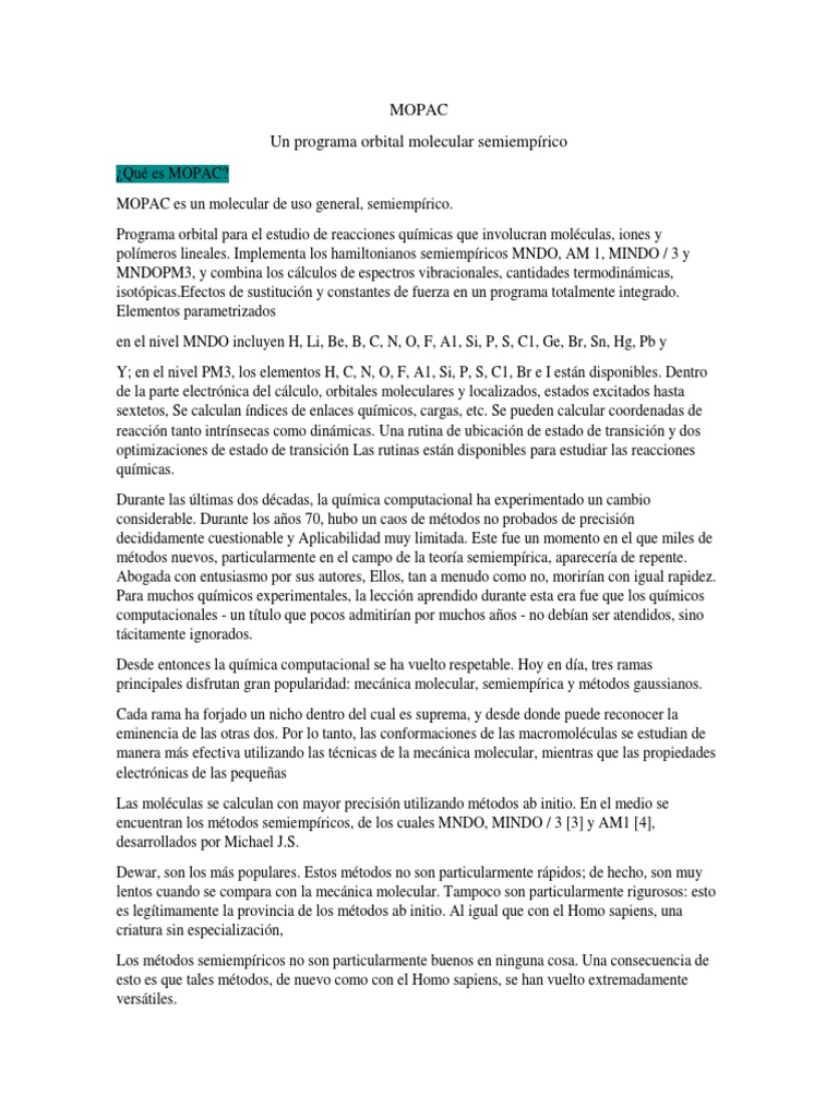 MOPAC | PDF | Quimica computacional | Optimización Matemática
