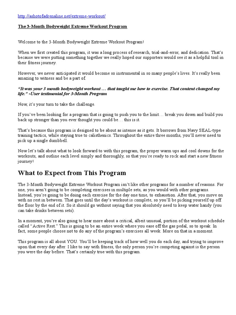 The 3-Month Bodyweight Extreme Workout Program | PDF | Management Of ...