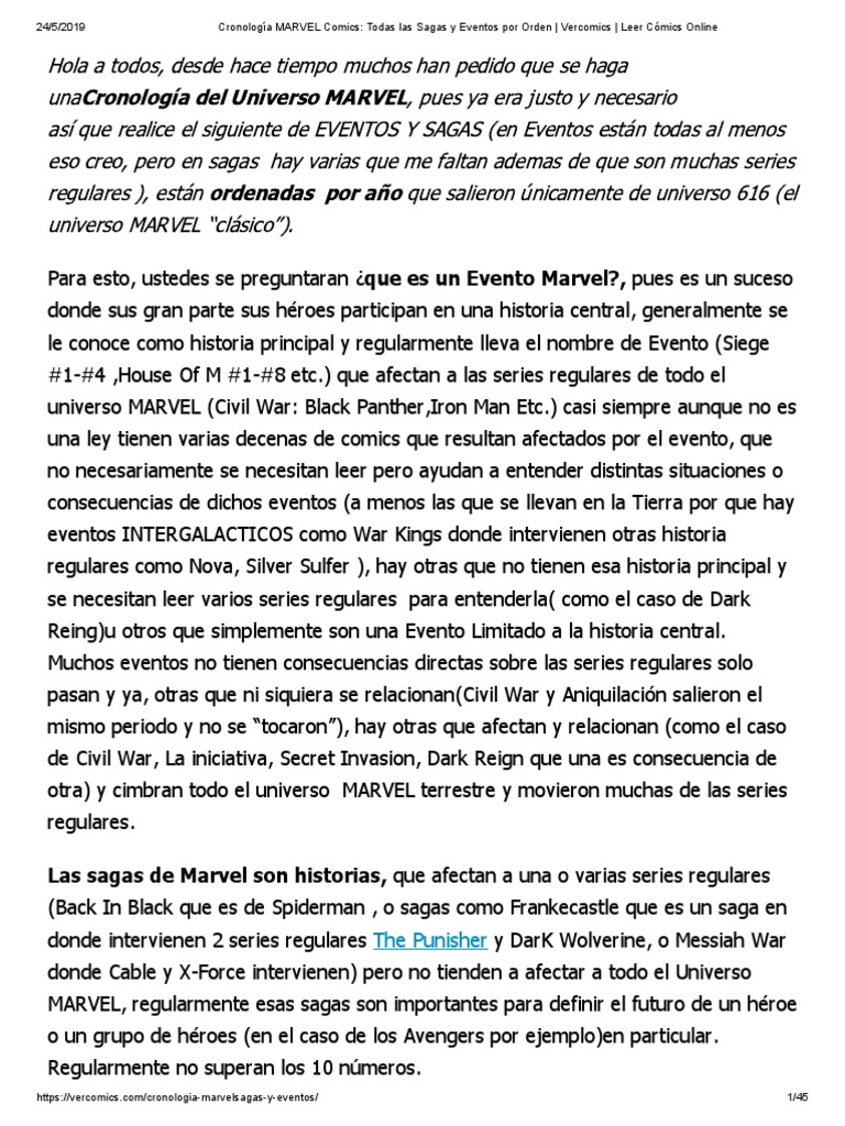 Cronología MARVEL Comics - Todas Las Sagas y Eventos Por Orden ...