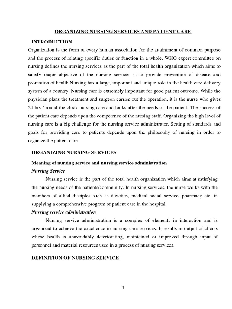 Organizing Nursing Services and Patient Care | PDF | Health Care | Nursing