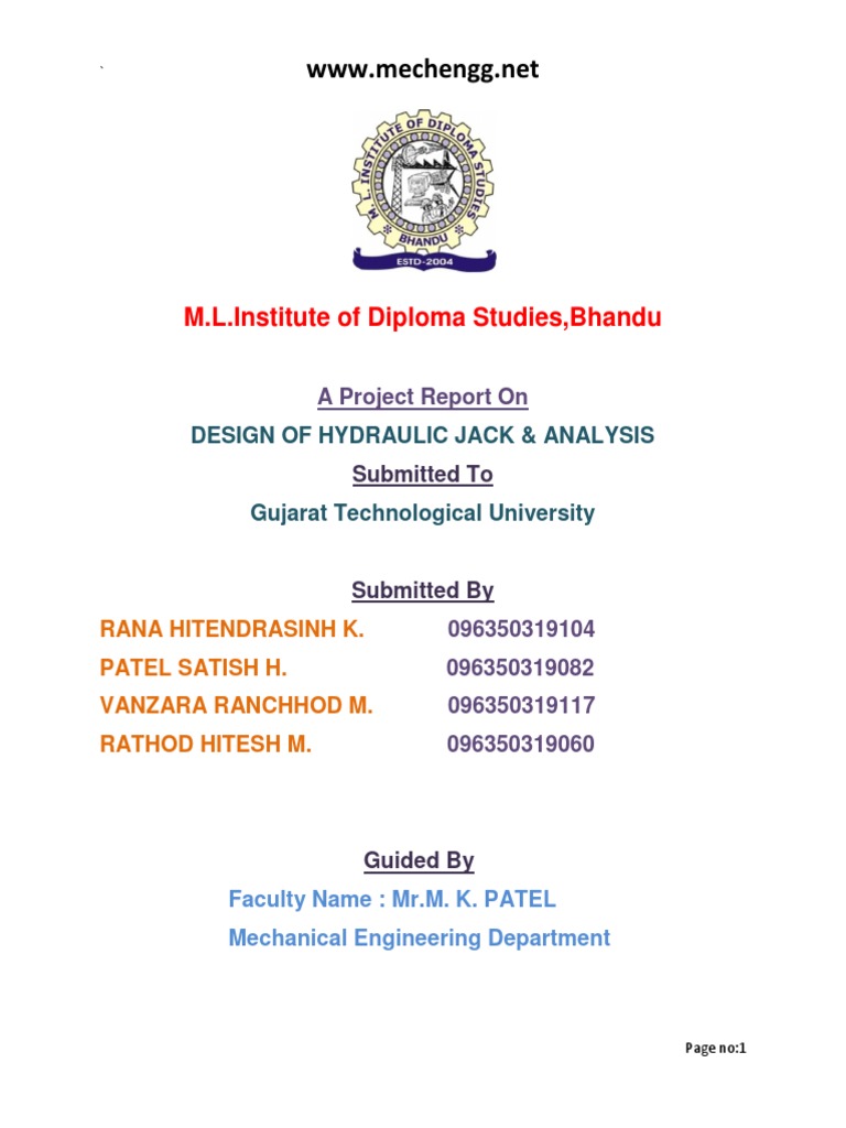Hydraulic Jack Design and Analysis Report | PDF | Mechanical ...