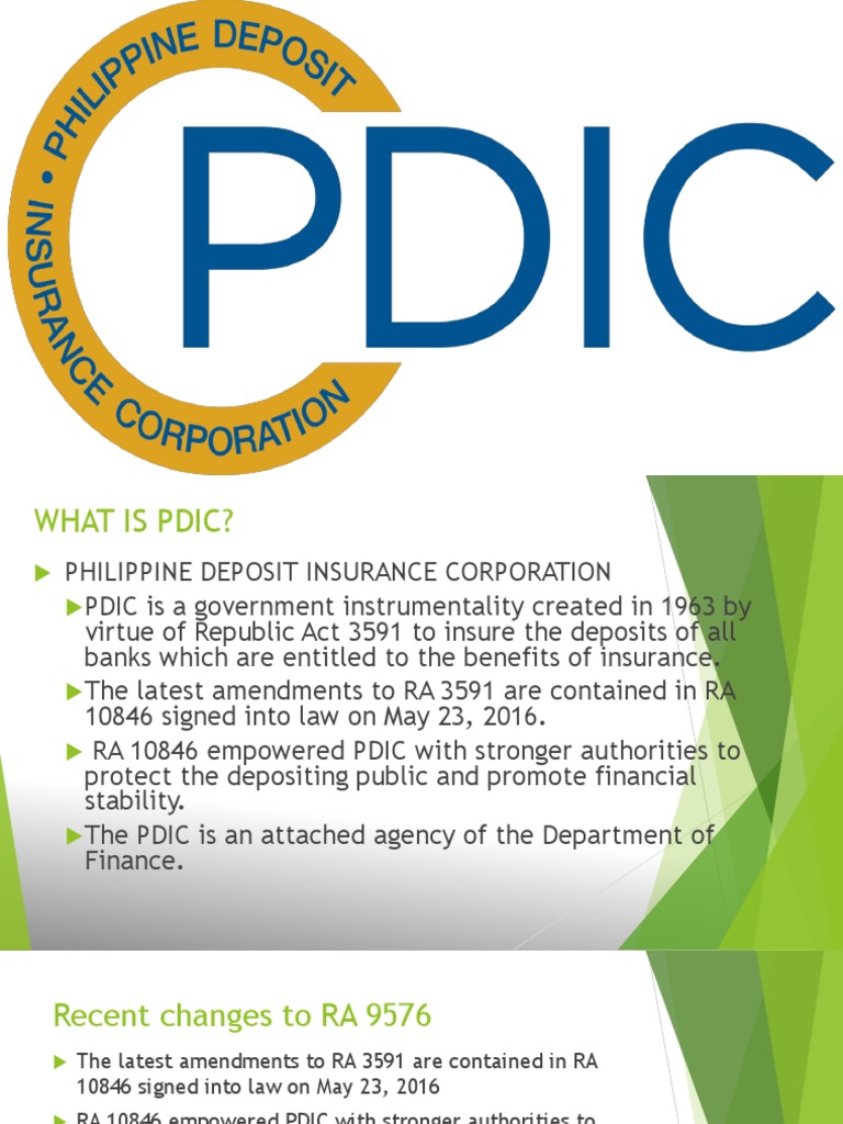 Overview of PDIC Law and Functions | PDF | Deposit Insurance | Deposit ...