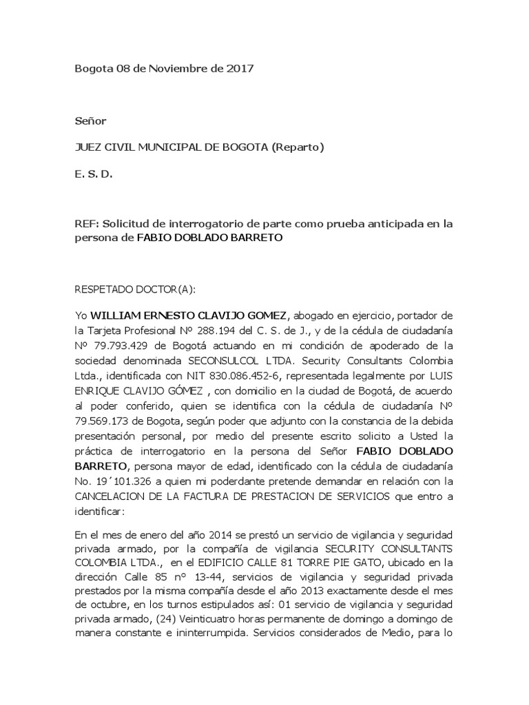 Interrogatorio de Parte | PDF | Bogotá | Colombia