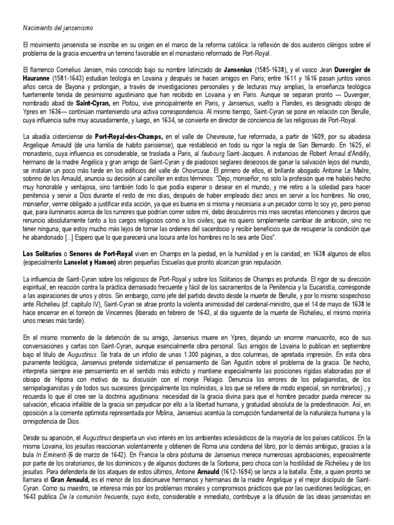 Nacimiento Del Jansenismo | PDF | Gracia en el cristianismo | Religión ...