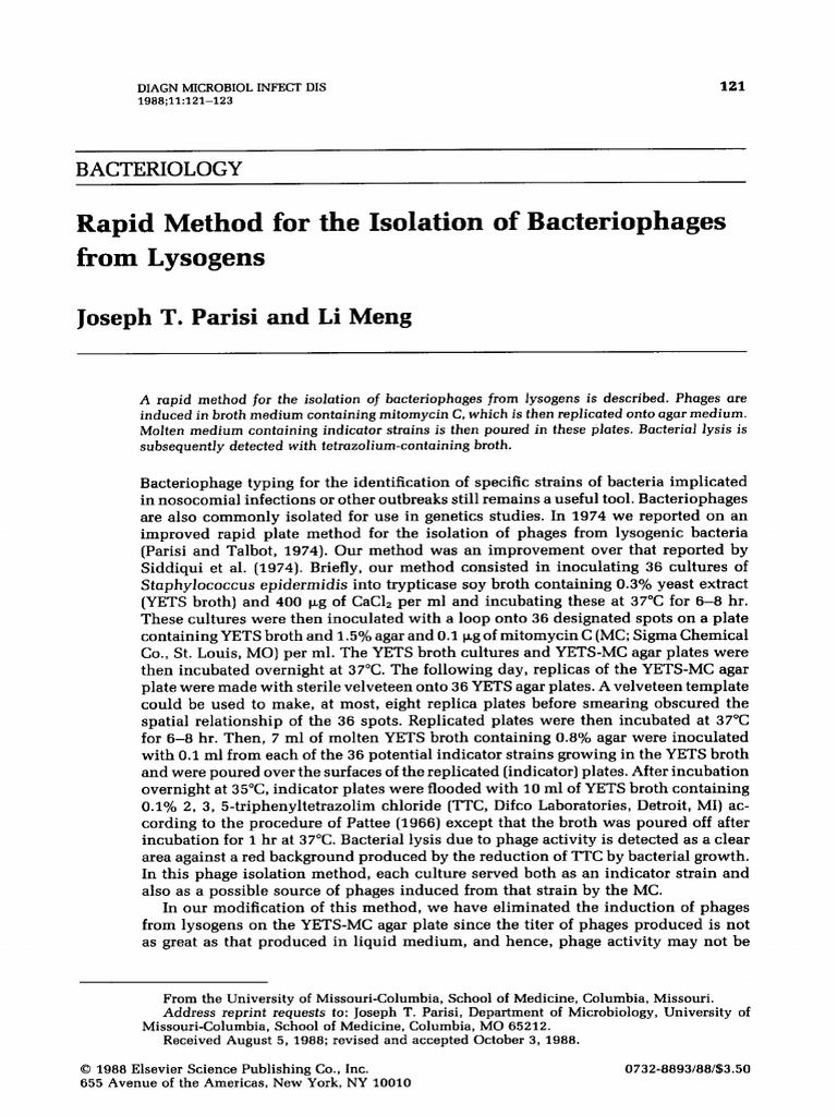 Paris I 1988 | PDF | Bacteriophage | Agar