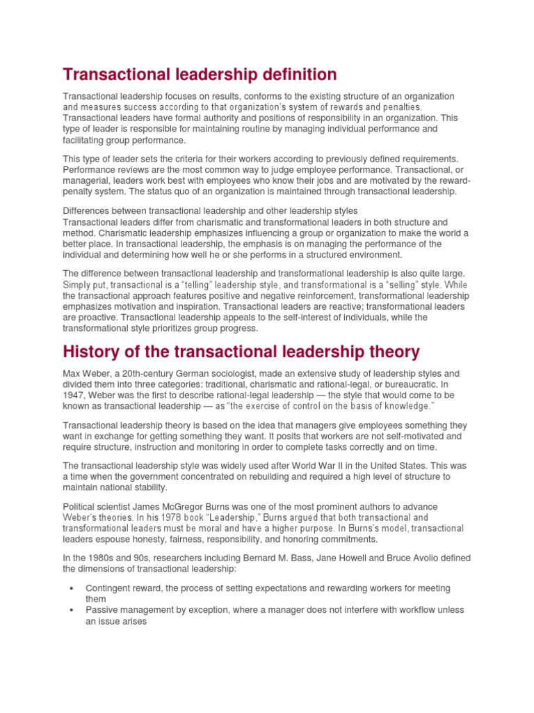 Transactional Leadership Definition What Is Transactional Leadership,