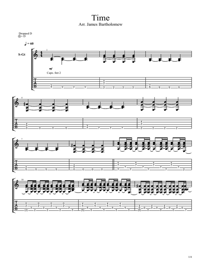 James Bartholomew's Time Tab Arrangement | PDF | Chordophones | Guitar ...
