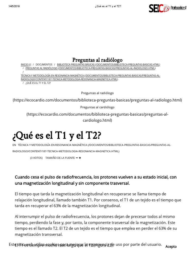 ¿Qué Es El T1 y El T2 | PDF | Ct Scan | Imagenes medicas