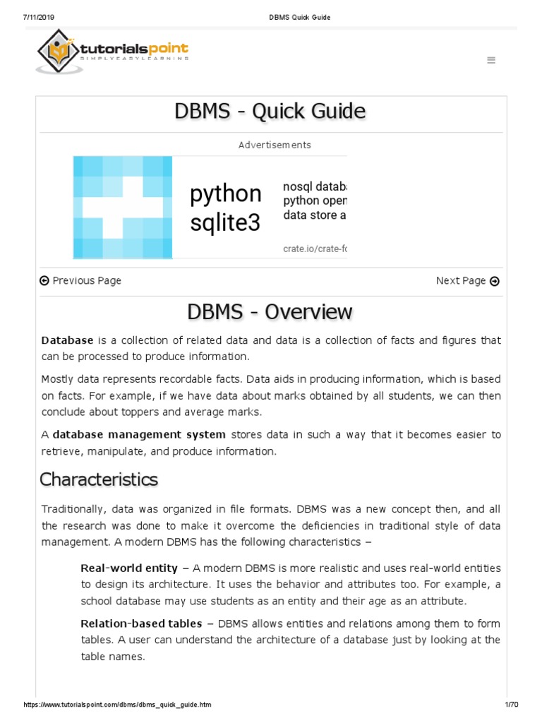 DBMS Quick Guide | Download Free PDF | Relational Database | Conceptual ...