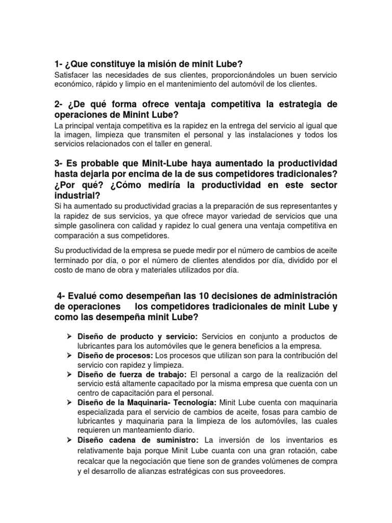 Caso Minit Lube | PDF | Ventaja competitiva | Diseño