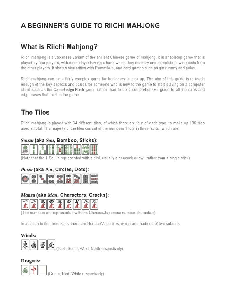 Beginner's Guide to Riichi Mahjong | PDF | Mahjong | Games Of Chance