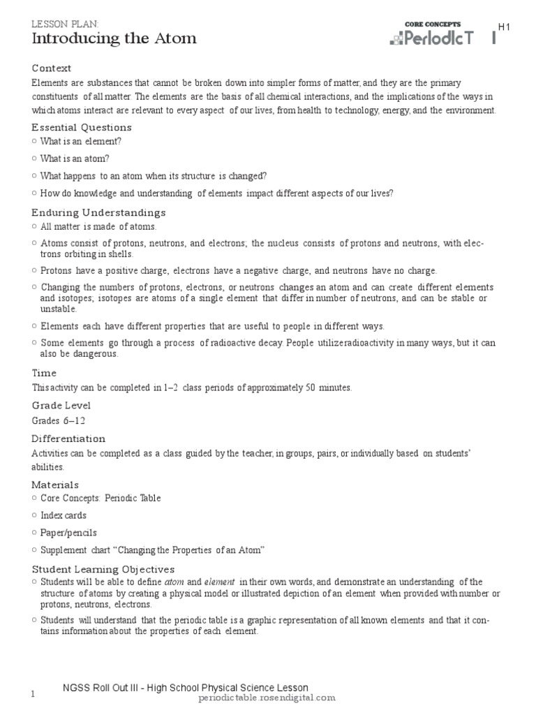 Introducing The Atom: Lesson Plan | PDF | Atoms | Chemical Elements