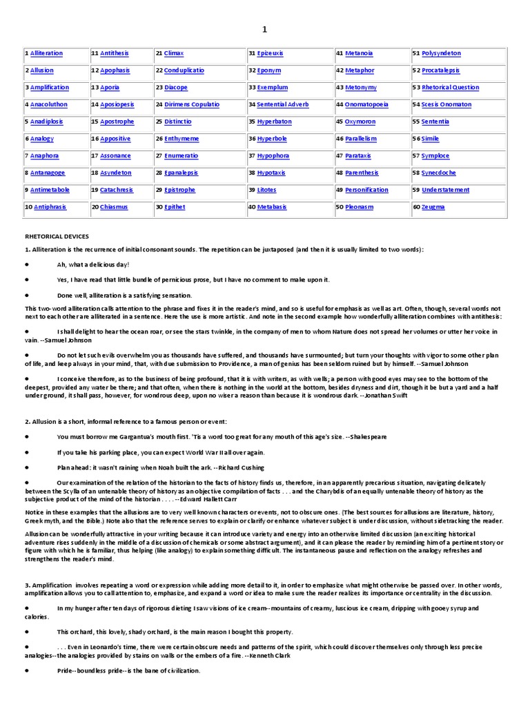Stylistic - Rhetorical Devices From A To Z | PDF | Sentence ...