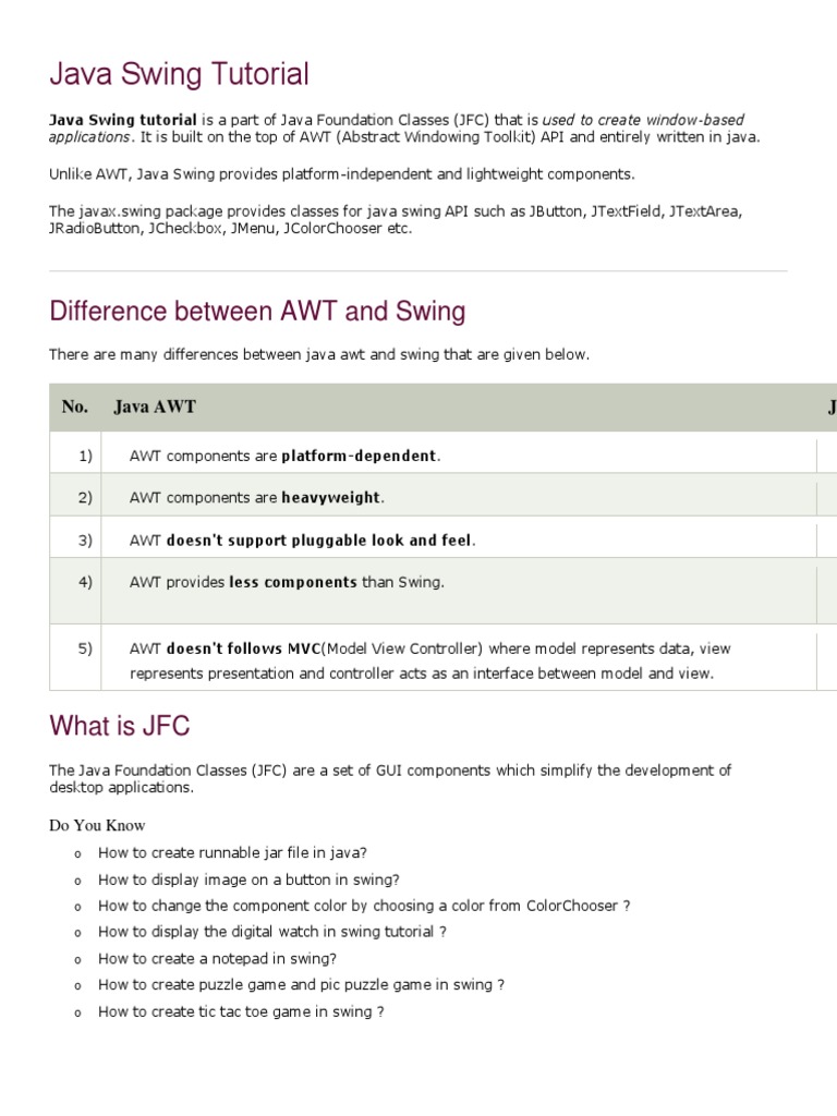 Java Swing - Introduction | PDF | Computer Programming | Software ...