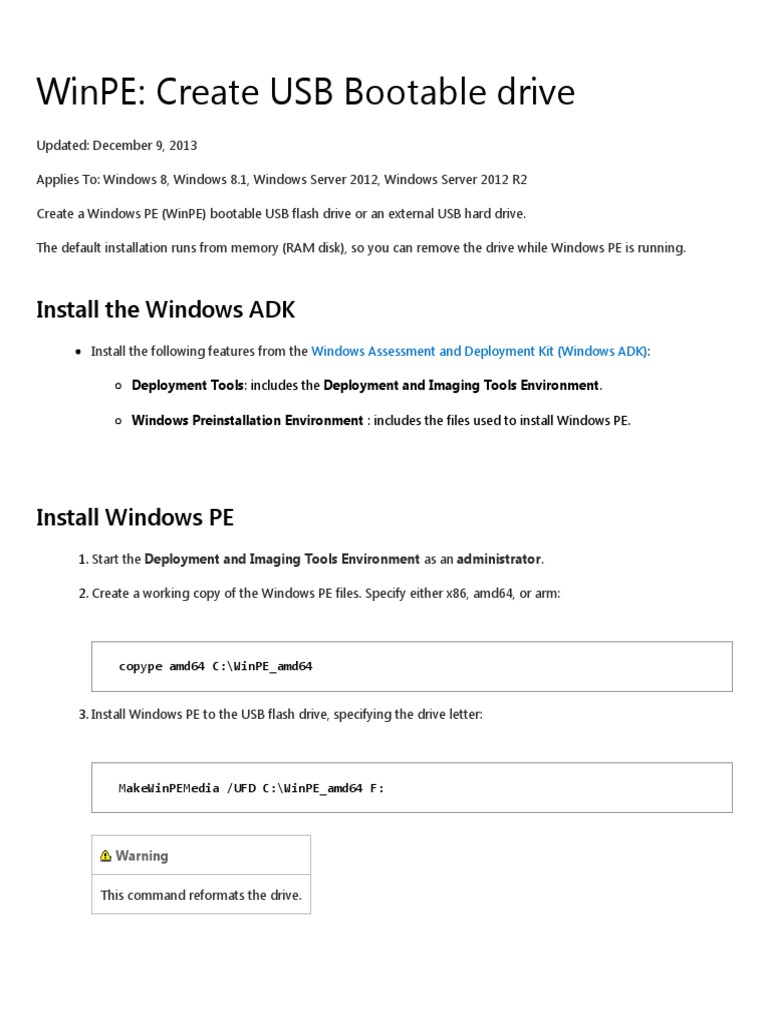 WinPE - Create USB Bootable Drive | PDF | Usb Flash Drive | Booting