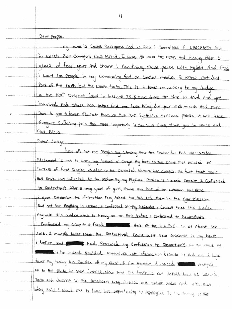 Carlos Rodriquez's Confession Letter Redacted | PDF
