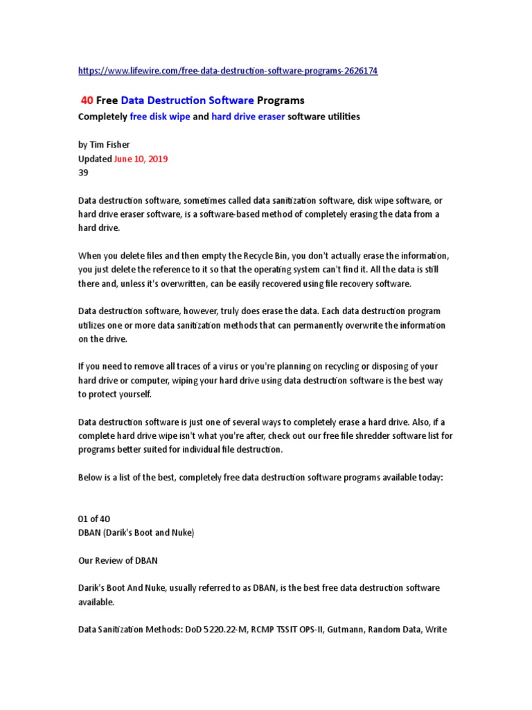 40 Free Data Destruction Software Tools (June 2019) - WWW - Lifewire ...